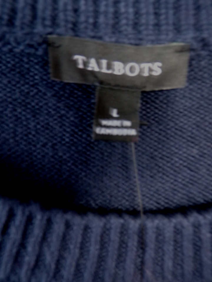 NWT NEW TALBOTS SZ LARGE CHRISTMAS TREE SWEATER NAVY GREEN MULTI $139. ...