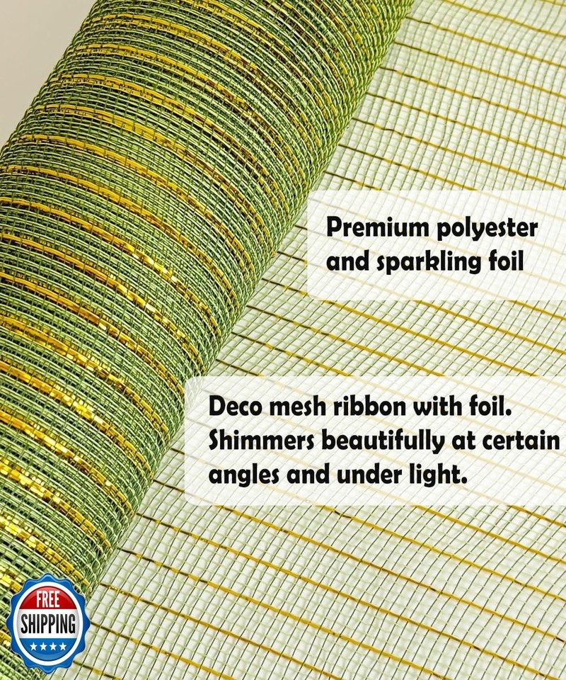 Moss Green Metallic Deco Mesh Ribbon Roll 10 inch x 30 feet (10 Yards ...