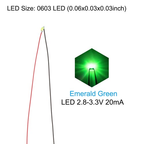 0603 Pre-Wired Micro LED, 12 Pcs 2.8-3.3V Emitting Diodes, Emerald ...