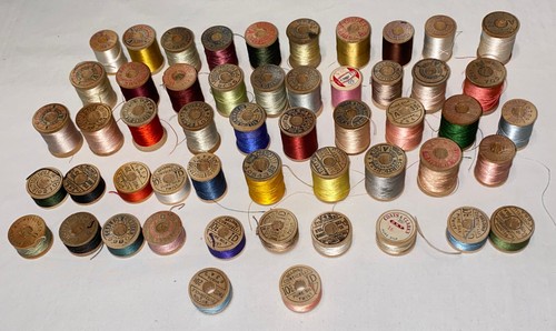 Lot Of 52 Vintage Wooden Spools Silk Sewing Thread Various Colors ...