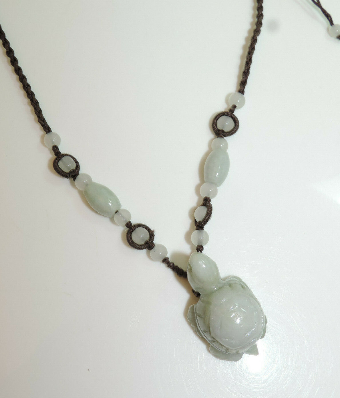 Carved Celadon Green Jade Turtle Tortoise Pendant Sli… - Gem