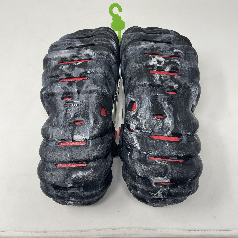 New Crocs Echo Marbled Black Grey Red Clogs Size J6 208464-0X9 | eBay