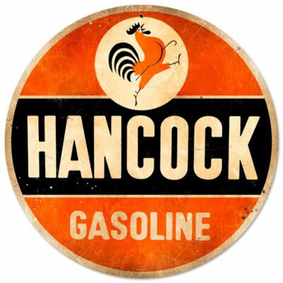 HANCOCK GASOLINE ROOSTER 14" ROUND HEAVY DUTY USA METAL GAS ADVERTISING ...