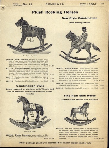 1906/7 PAPER AD Real Hide Skin Plush Rocking Horse Toy Play Wheels Shoo ...