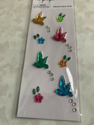 THE PAPER STUDIO STICKERS - 3D MIXED COLOR BIRDS FLOWERS ADHESIVE GEMS ...