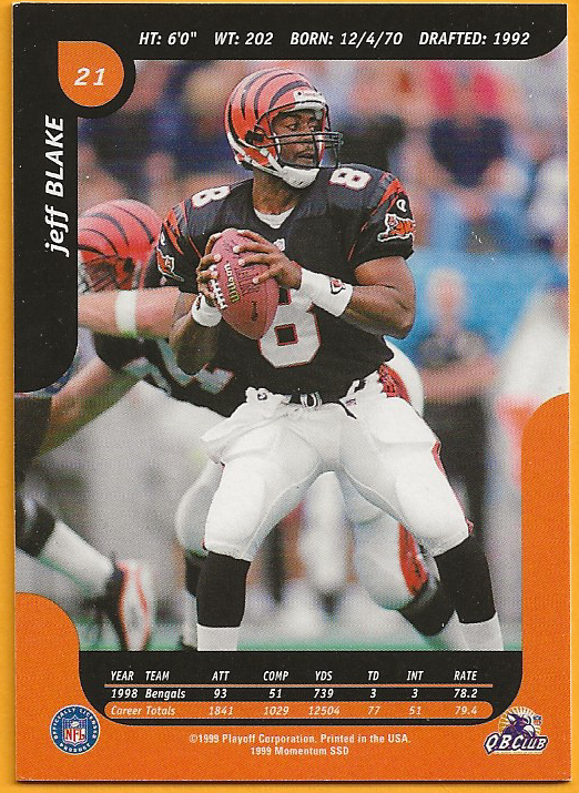 1999 Playoff-SSD-Momentum-NFL- Jeff Blake # 21 QB Cincinnati BENGALS | eBay