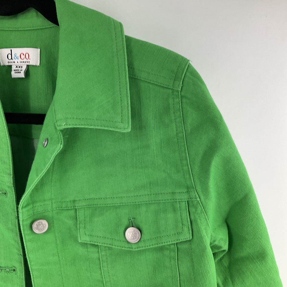 D & Co Denim Jacket Bright Green Size XXS 3/4 Sleeve Denim And Company ...