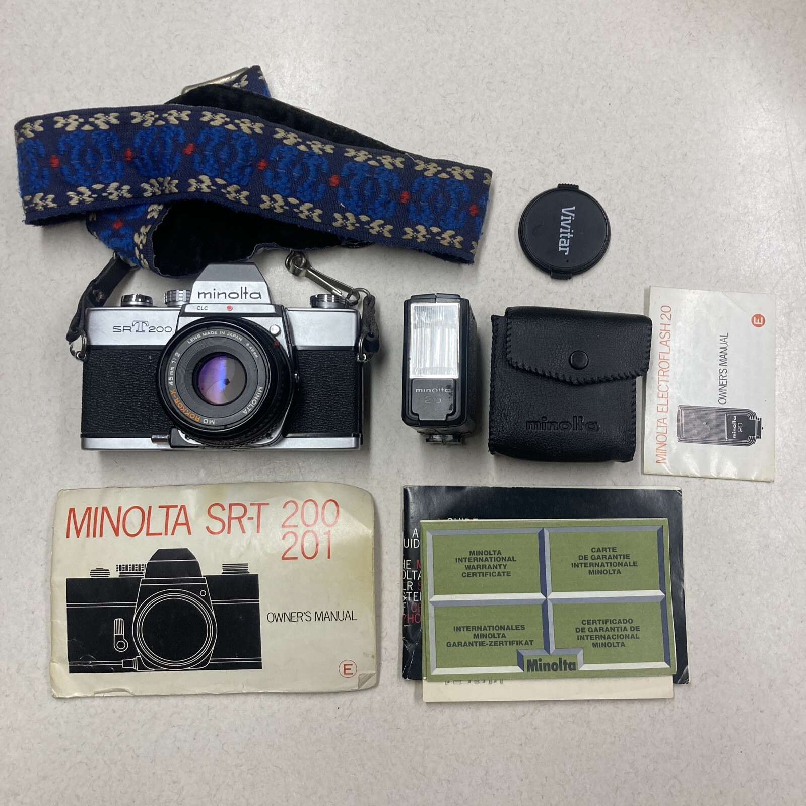 MINOLTA SRT 200 35mm Film Camera w/45mm Rokkor-X Lens And 20 Flash | eBay