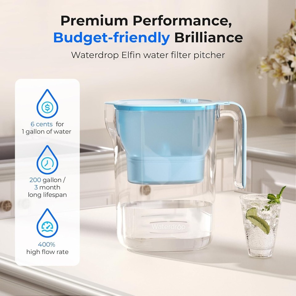 Waterdrop 200-Gallon Long-Life Water Filter Pitcher, NSF Certified,7 ...