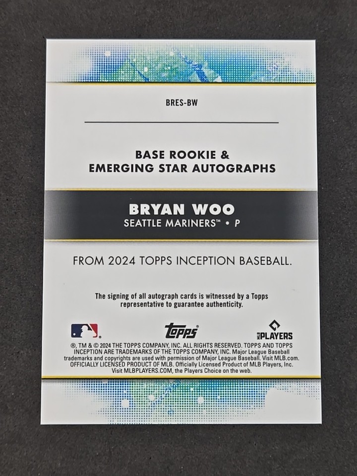 2025 Topps Inception #BRES-BW Bryan Woo Auto #003/299 Mariners On-Card ...