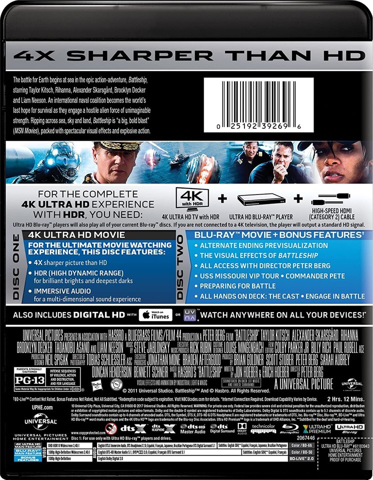 Battleship (Blu-ray) Taylor Kitsch Alexander Skarsgard Rihanna Brooklyn ...