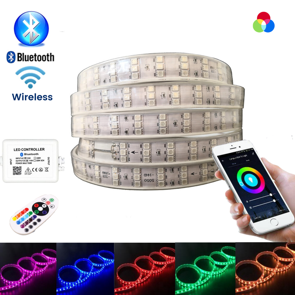 RGB LED Strip 220V 240V Wireless Bluetooth App 60-120-144LED/m RGB LED ...