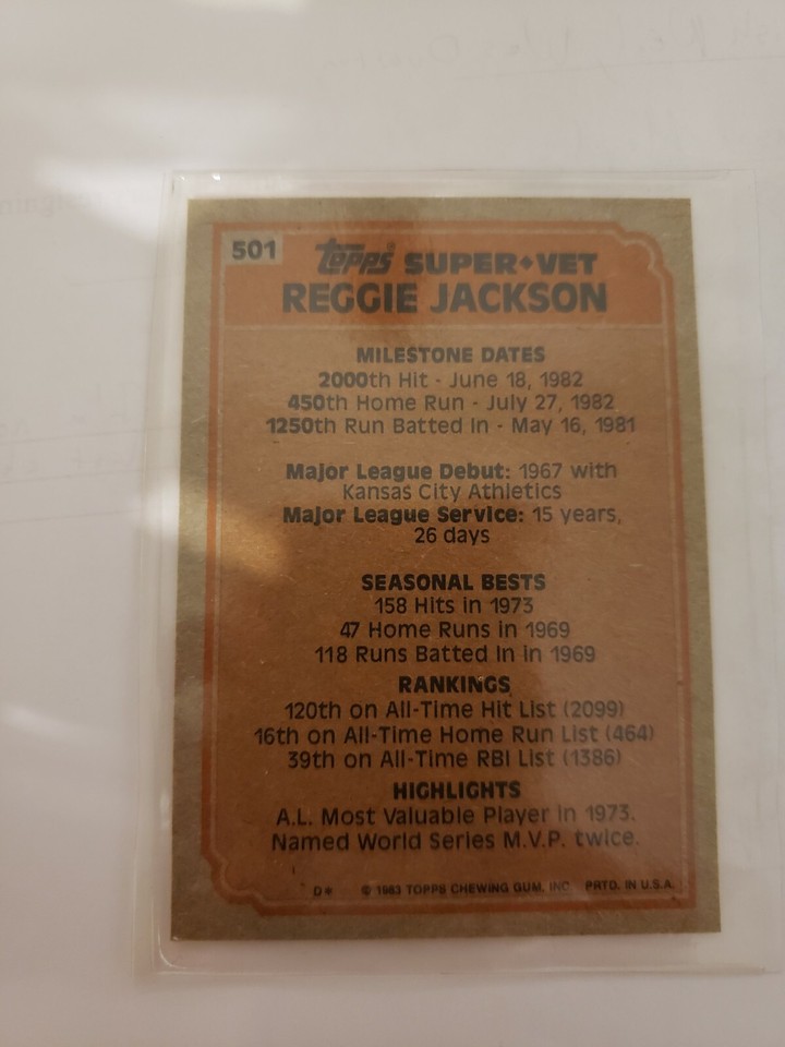 1983 Topps Reggie Jackson Super Veteran #501 | eBay