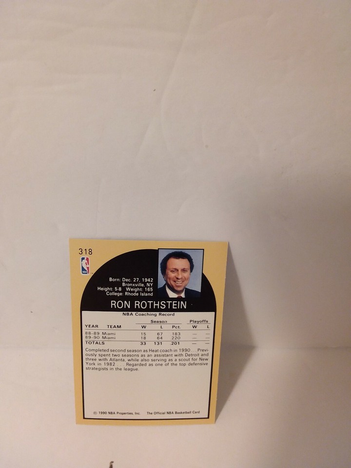 1990-91 NBA Hoops #318 Ron Rothstein Miami Heat Basketball Card | eBay