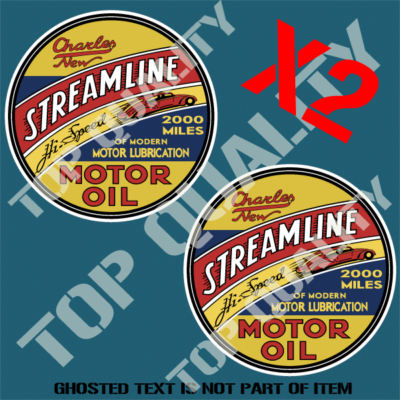 VINTAGE CHARLES STREAMLINE Decal Sticker X2 Petroliana Americana Garage ...