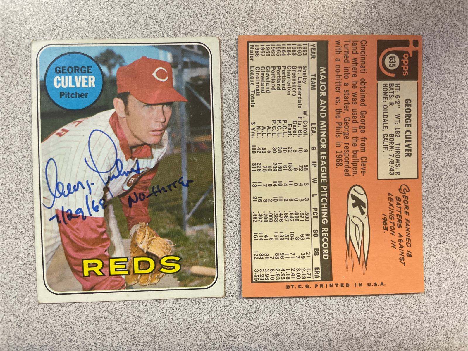 George Culver Autographed 1969 Topps Card #635 Cincinnati Reds A-284 | eBay