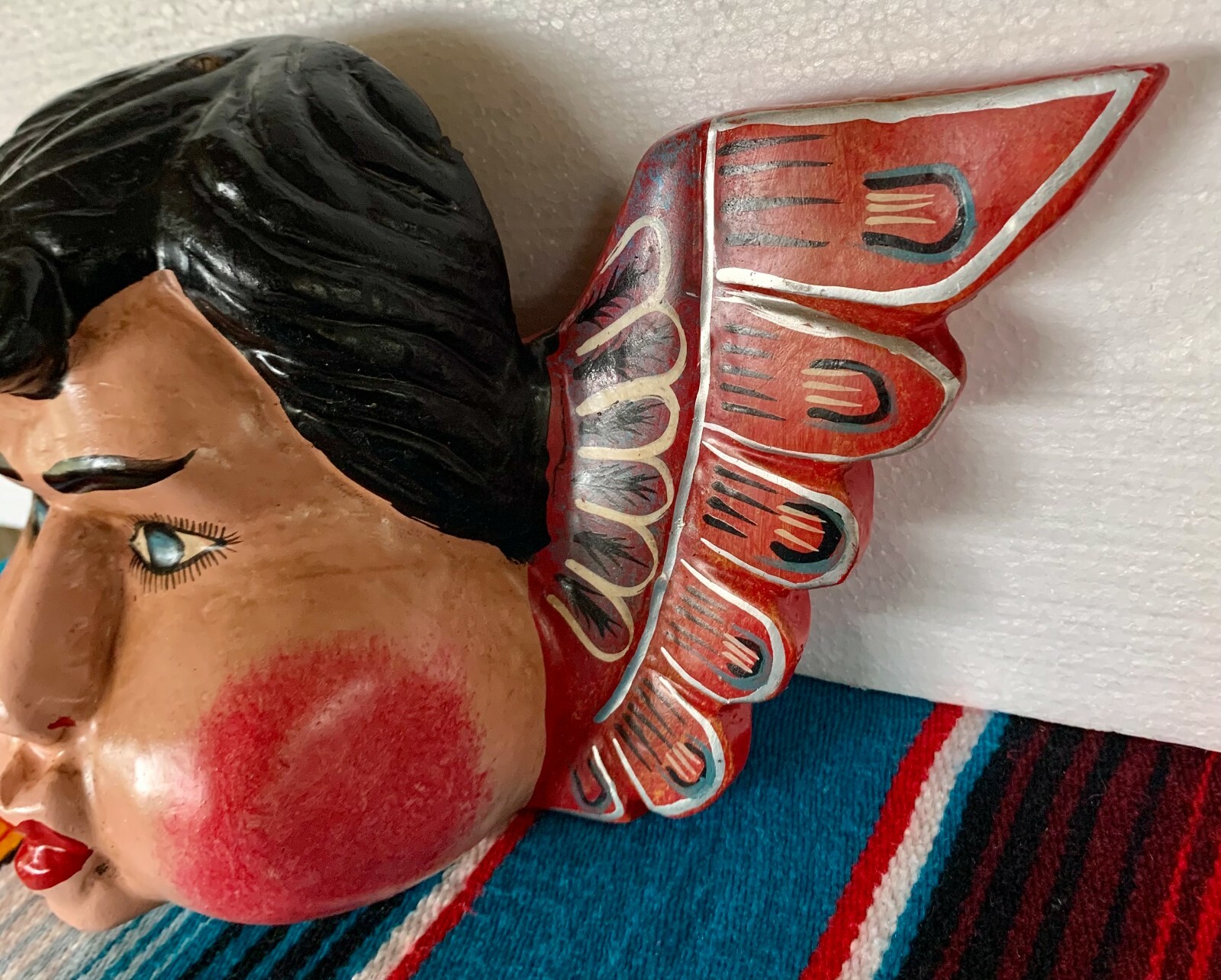 Mexican Folk Art Carved Wood Angel Cacheton Bust Wall Hanging Colonial ...