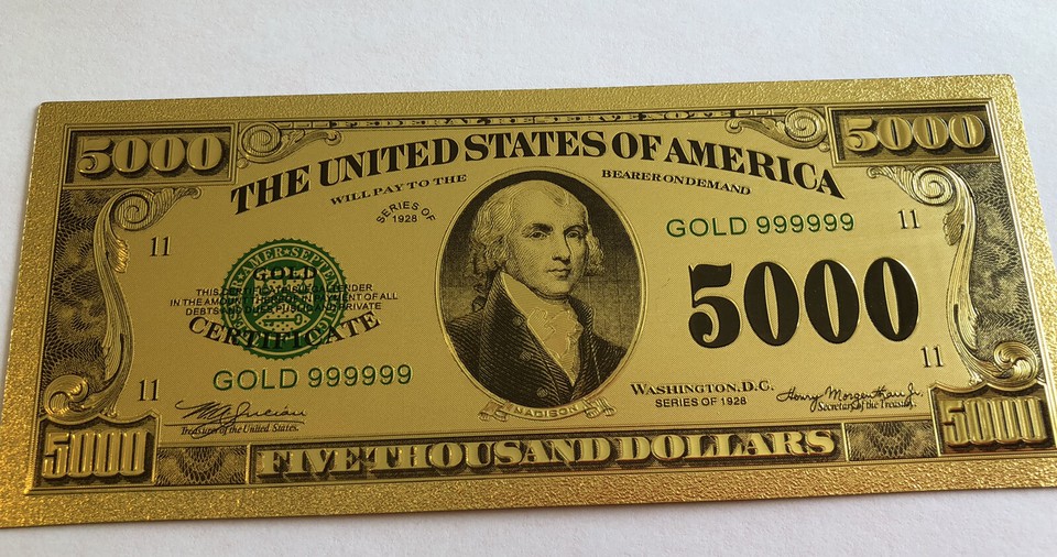WR Color Gold US Banknote $5000 Dollar Bill Free Certificate Sleeve | eBay