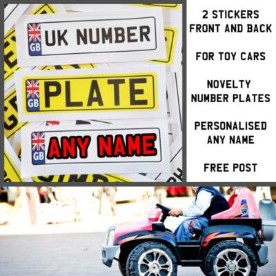 2 Personalised Custom Kids Children's Toy Car Number Plate Any Name Reg ...