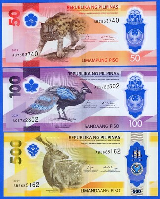 2025 2024 Philippines NEW POLYMER set - 50, 100, 500 Piso UNC Banknotes ...