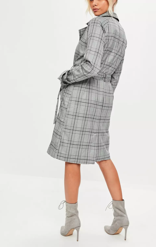 MISSGUIDED grey prince of wales checked mac RRP £50 (M33/1) | eBay