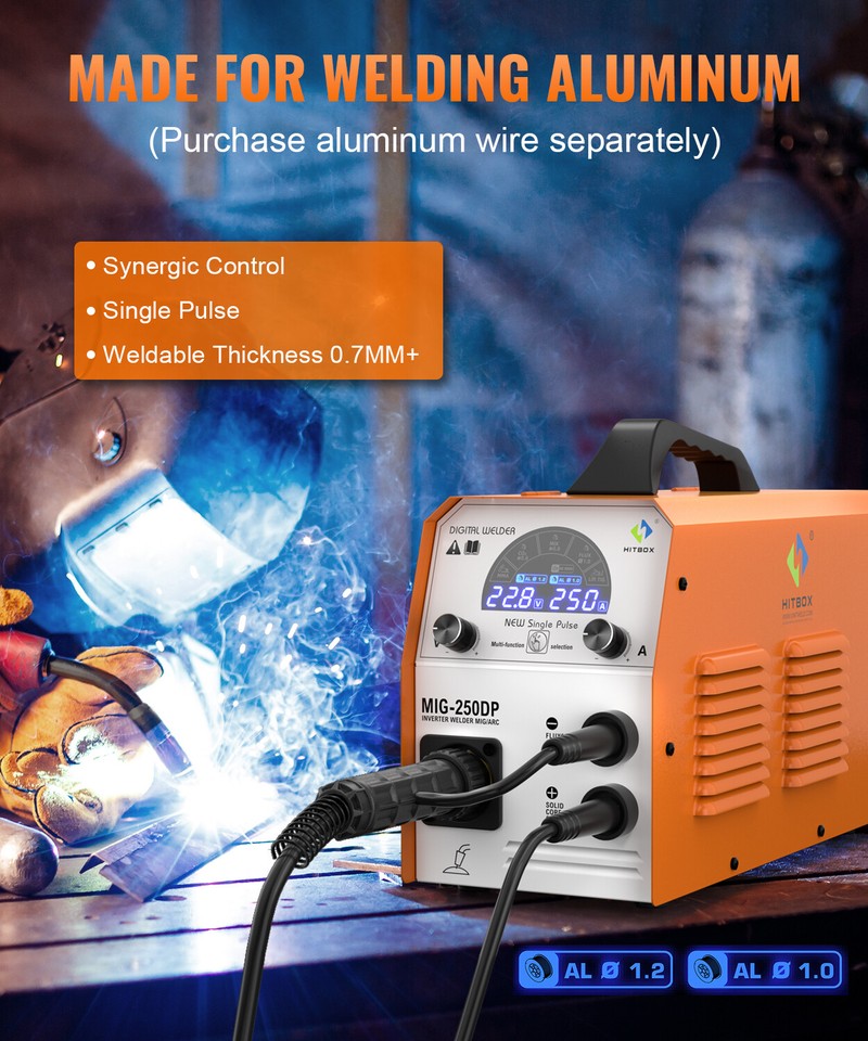 HITBOX 6 IN 1 Pulse Aluminum MIG Welder 250A TIG MMA Welding Machine ...