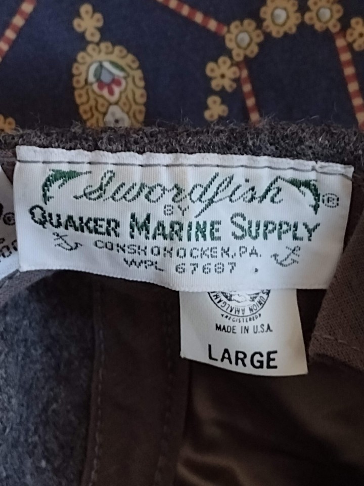 VTG QUAKER MARINE SUPPLY SWORDFISH GRAY WOOL LONG BILL HAT CAP SIZE ...