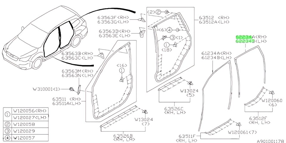 OEM RUN CHANNEL-REAR DOOR R＆L SET Genuine Subaru Forester 63527SG020 ...