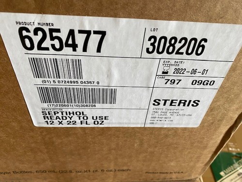 (Case of 12) Steris Septihol 625477 RTU Alcohol Solution, Exp 06/2022 ...