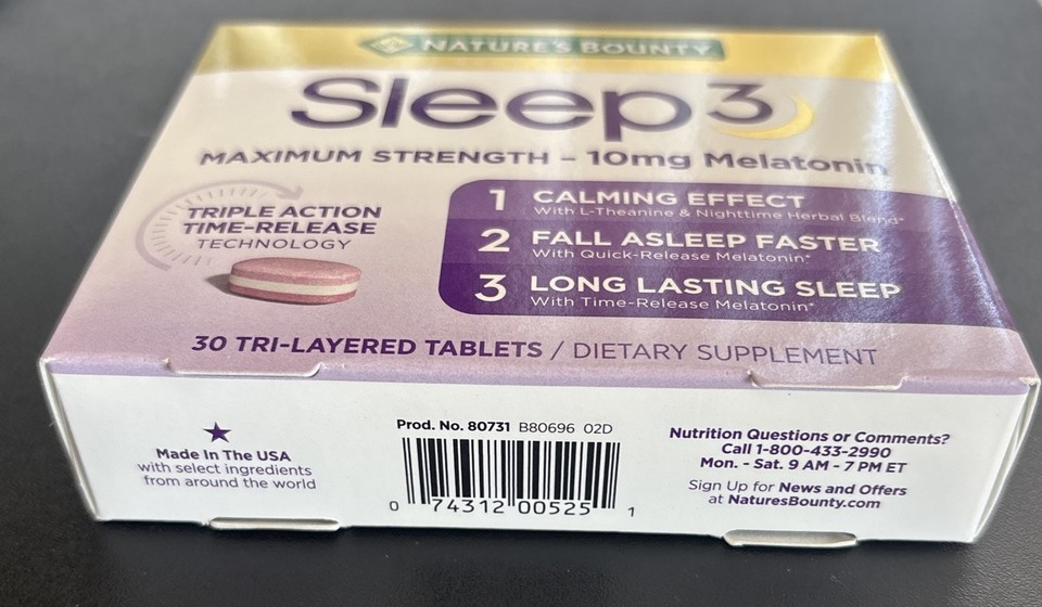 🔥Natures Bounty Sleep3, 10mg Melatonin,30 tri-layer tablets,drug free ...