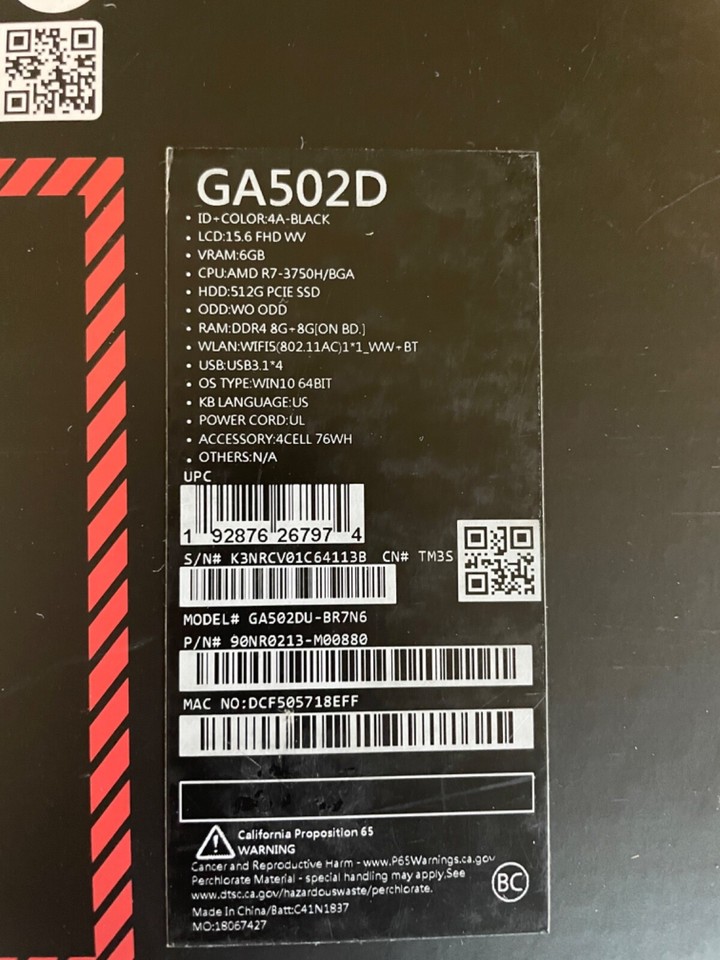 ASUS ROG ZEPHYRUS GA502D gaming laptop . AMD Ryzen 7, 16 GB, Windows 10 ...