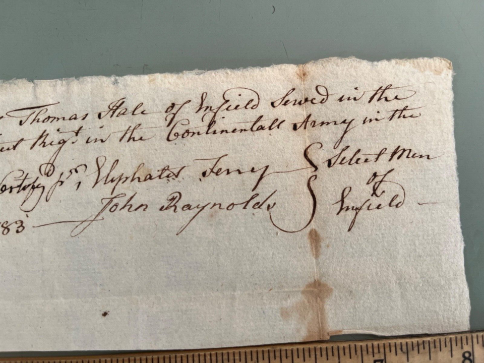 1783 Enfield CT Revolutionary War pay document soldier Thomas Hale | eBay