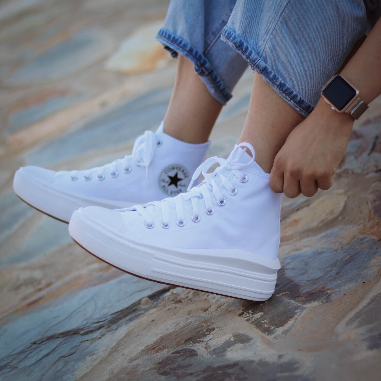 SCARPE CONVERSE CHUCK TAYLOR ALL STAR MOVE 568498c BIANCO PLATFORM ...