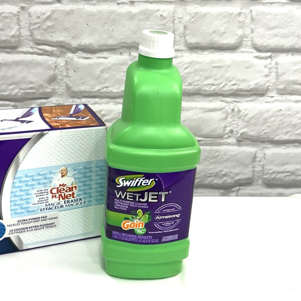 SWIFFER WET JET WITH GAIN MULTI PURPOSE FLOOR CLEANER & Power Pad ...