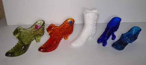 Lot of 5 Vintage FENTON Glass Shoe Slipper Roller skate Original ...