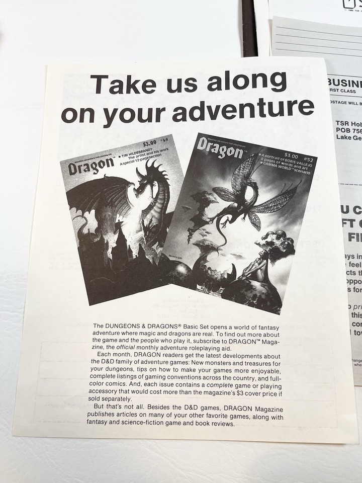 Dungeons & Dragons Fantasy Adventure Game Basic Boxset w/dice TSR ...