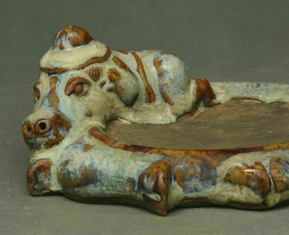 13CM Song Dynasty Old China Jun Kiln Porcelain Palace Cattle Bull Beast ...