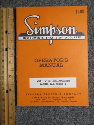 Simpson V.O.M Model 261 Series 2 Operator's Manual ~ c. 1971 ~ Original ...