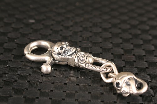 46g Used 925 Silver Hand Carved skull cool statue key rings collectable ...