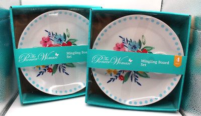 (2) New Pioneer Woman Mingling Board Set Appetizer Plates Holds Wine ...