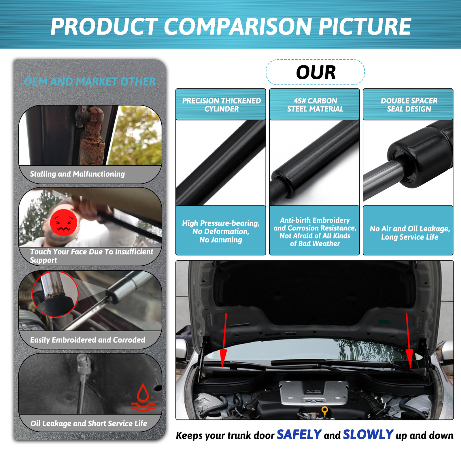 2PCS For Infiniti G25 G35 G37 Bonnet Prop Rods Lift Supports Gas Struts ...