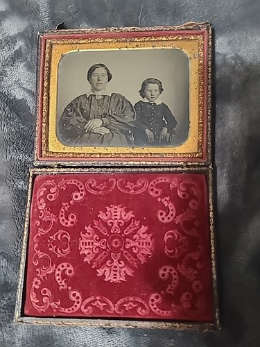 1/6th size tinted Ambrotype of mom and son? in full case | eBay