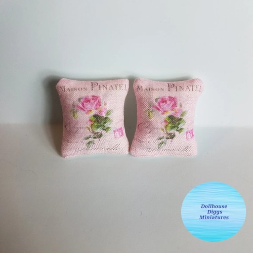 Miniature Pillows Pink Paris Shabby Chic Maison Pinatel Mini Rose 1:12 ...