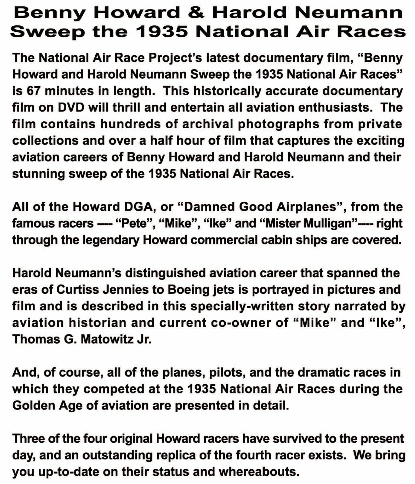 Benny Howard & Harold Neumann Sweep the 1935 National Air Races | eBay