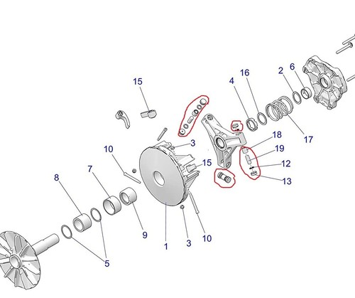 6 PRIMARY DRIVE CLUTCH BUTTON 3 ROLLER REBUILD KIT POLARIS GENERAL 1000 ...