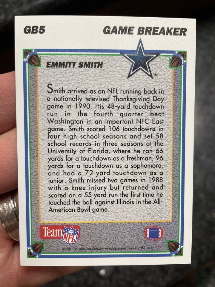 1991 Upper Deck #GB5 Emmitt Smith Game Breakers RARE Holo Dallas ...