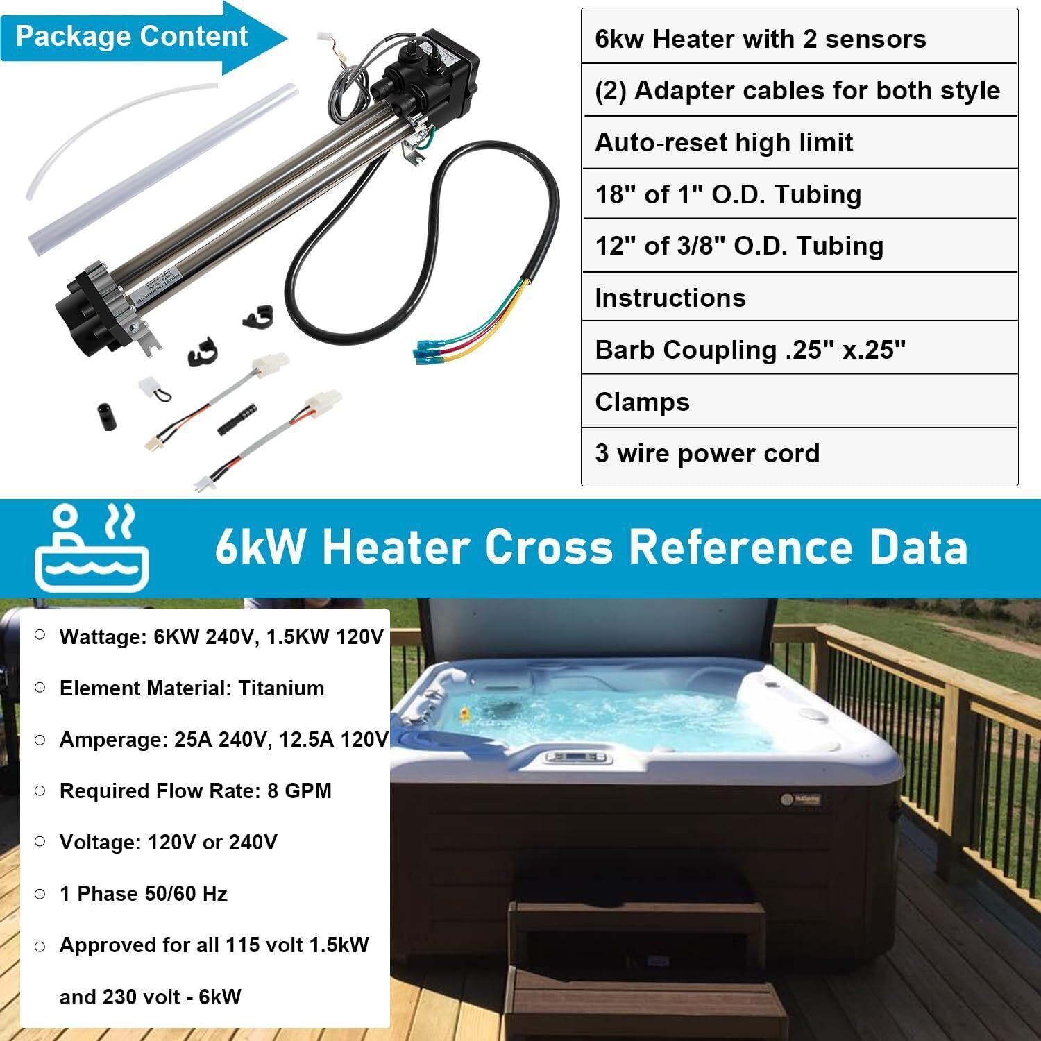 No-Fault Spa Heater for 1995+ Hot Spring/Watkins - 6kW Titanium w ...