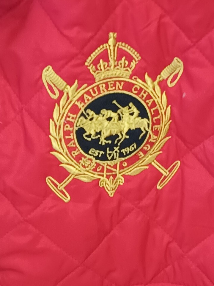 Ralph Lauren Polo Womens Red Crested Vest Suede Trimmed Quilted Logo ...