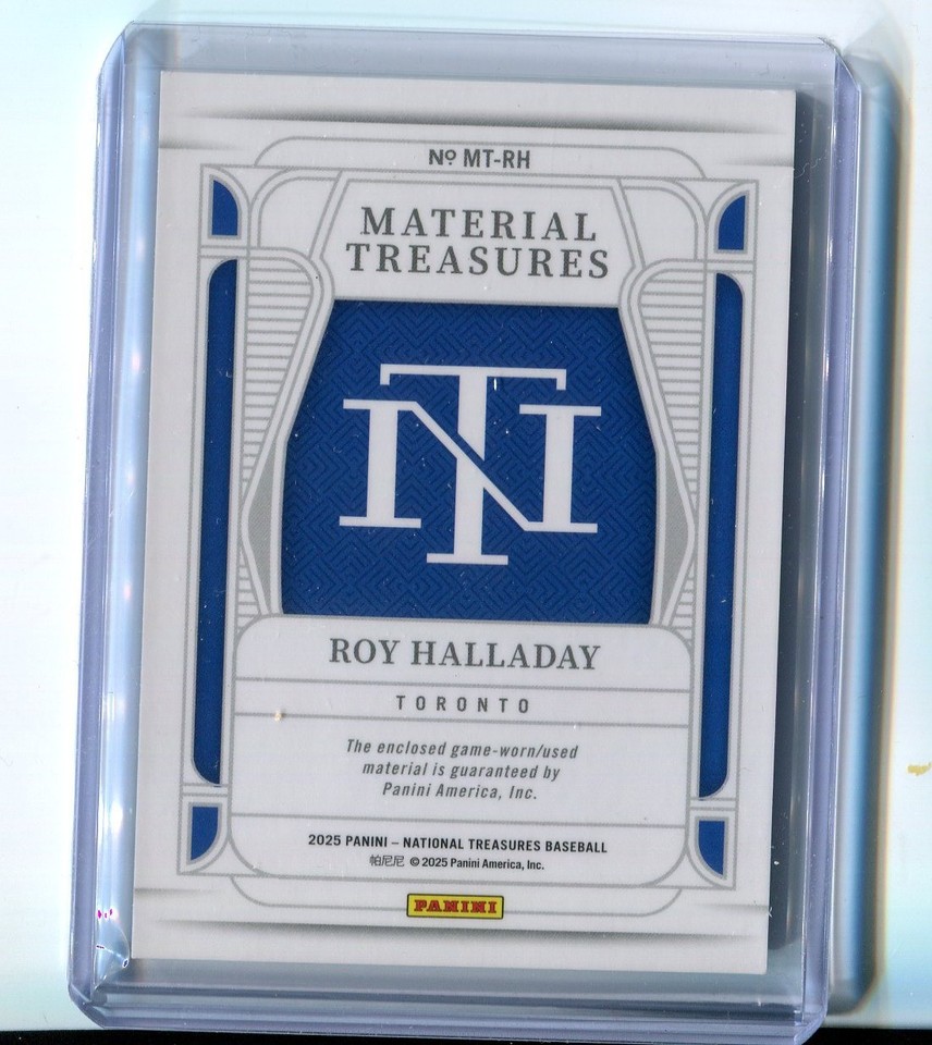 2025 Panini National Treasures Roy Halladay Laundry Tag Patch 1/1 Blue ...