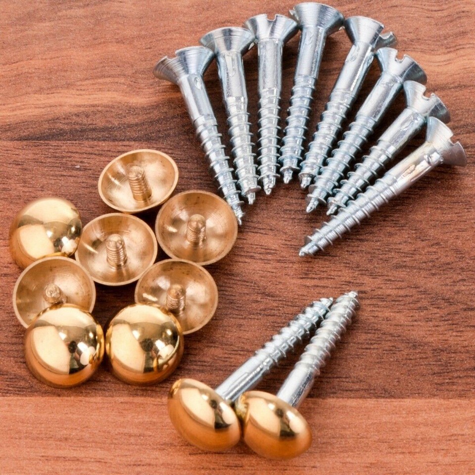4 x POLISHED BRASS MIRROR SCREWS 38mm Dome Head Cover Caps Wall Fixings ...
